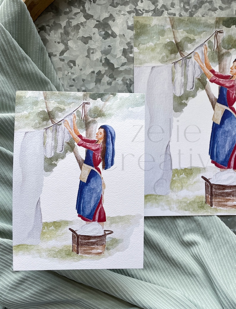 Mary's Work | Mother Mary Doing Chores | Mary Hanging Laundry Print ...