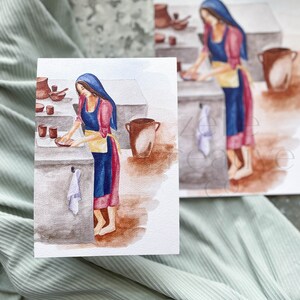 Mary's Work | Mother Mary Doing Chores | Mary Washing Dishes Print ...