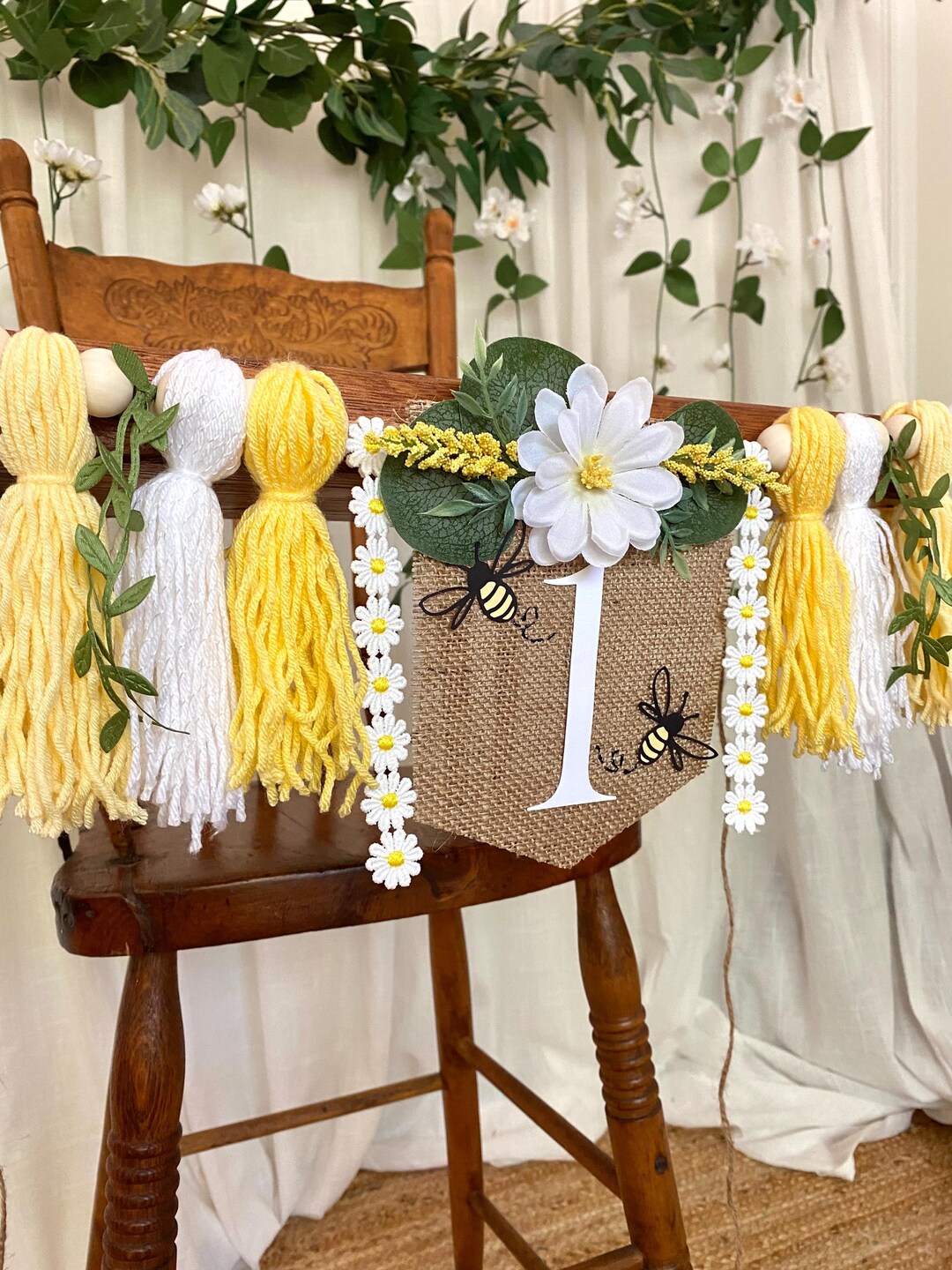 Boho Bee Highchair Banner Boho First Bee-day so Sweet to Bee One ...