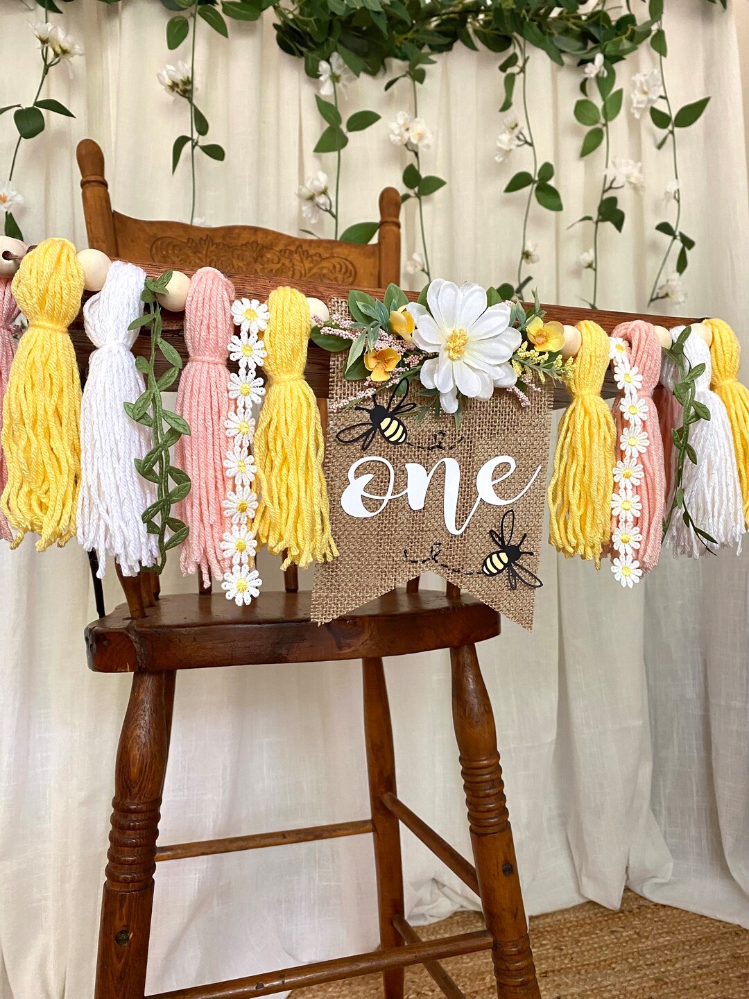 Boho Bee Pink Highchair Banner-boho First Bee-day so Sweet to Bee One ...
