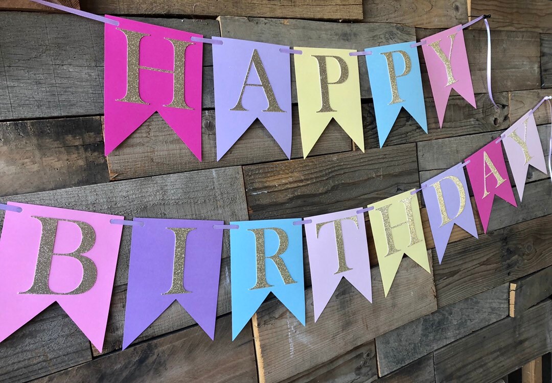 Princess pendant banner/Happy Birthday banner/Rainbow | Etsy