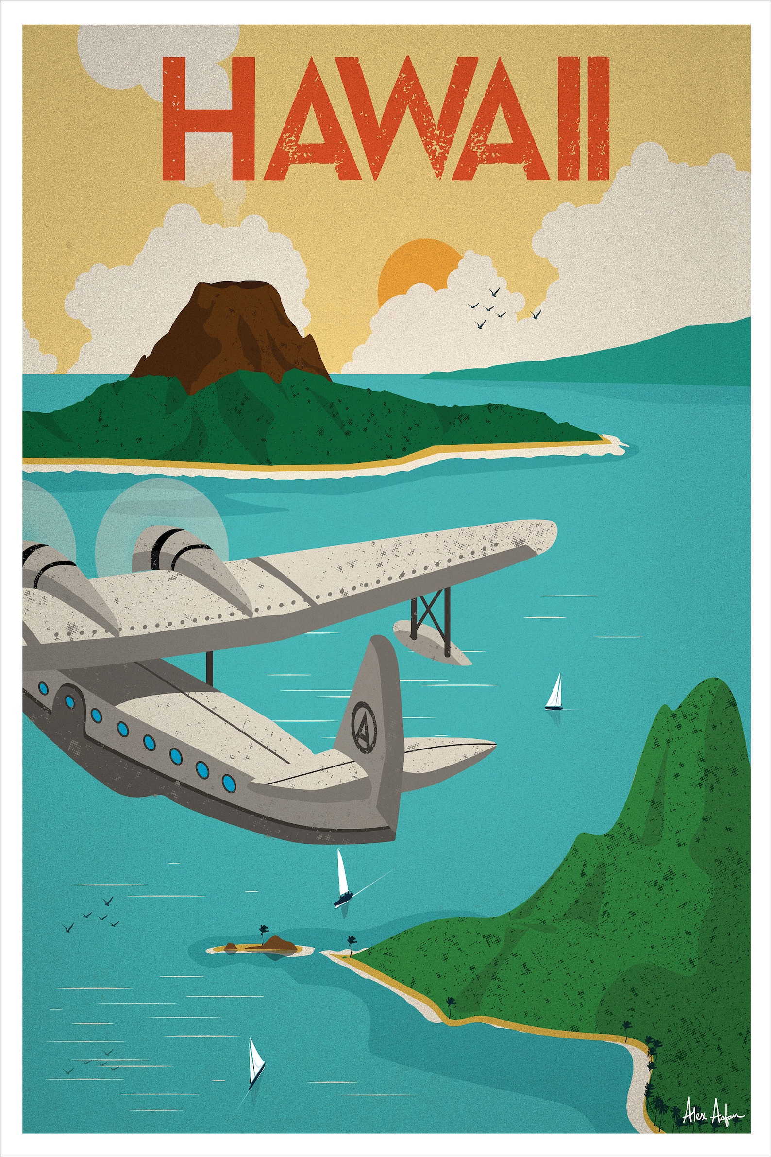 Retro Hawaii Art Print, Vintage Hawaii Wall Art, Master Bedroom Wall ...