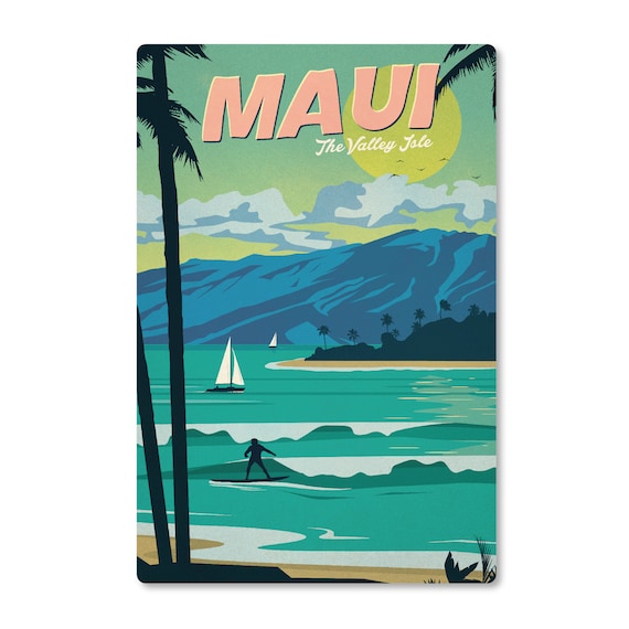 Maui Sign Hawaii Wall Art Retro Hawaii Vintage Poster Surf - Etsy