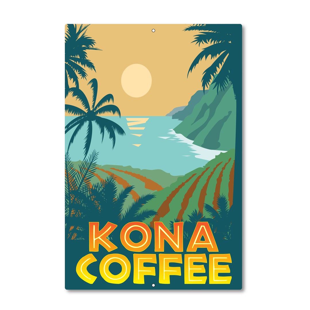 Vintage Coffee Sign, Kona Coffee Hawaii Metal Sign, Hawaii Wall Art - Etsy