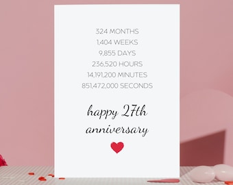 27th Anniversary Card 27th Wedding Anniversary Card 27 Years - Etsy