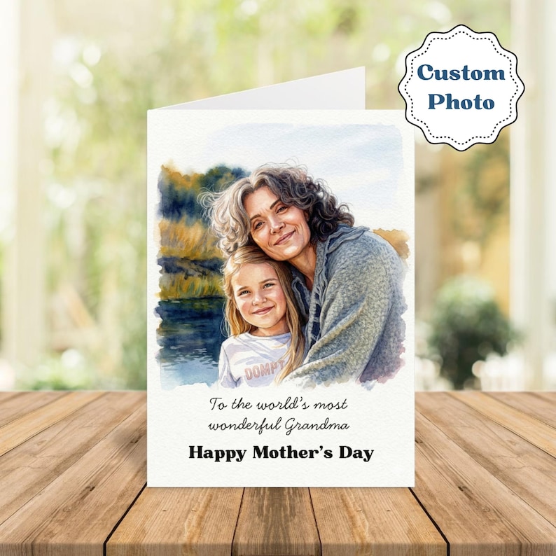 Custom Watercolor Mother's Day Card, Personalized Photo Portrait Gift ...