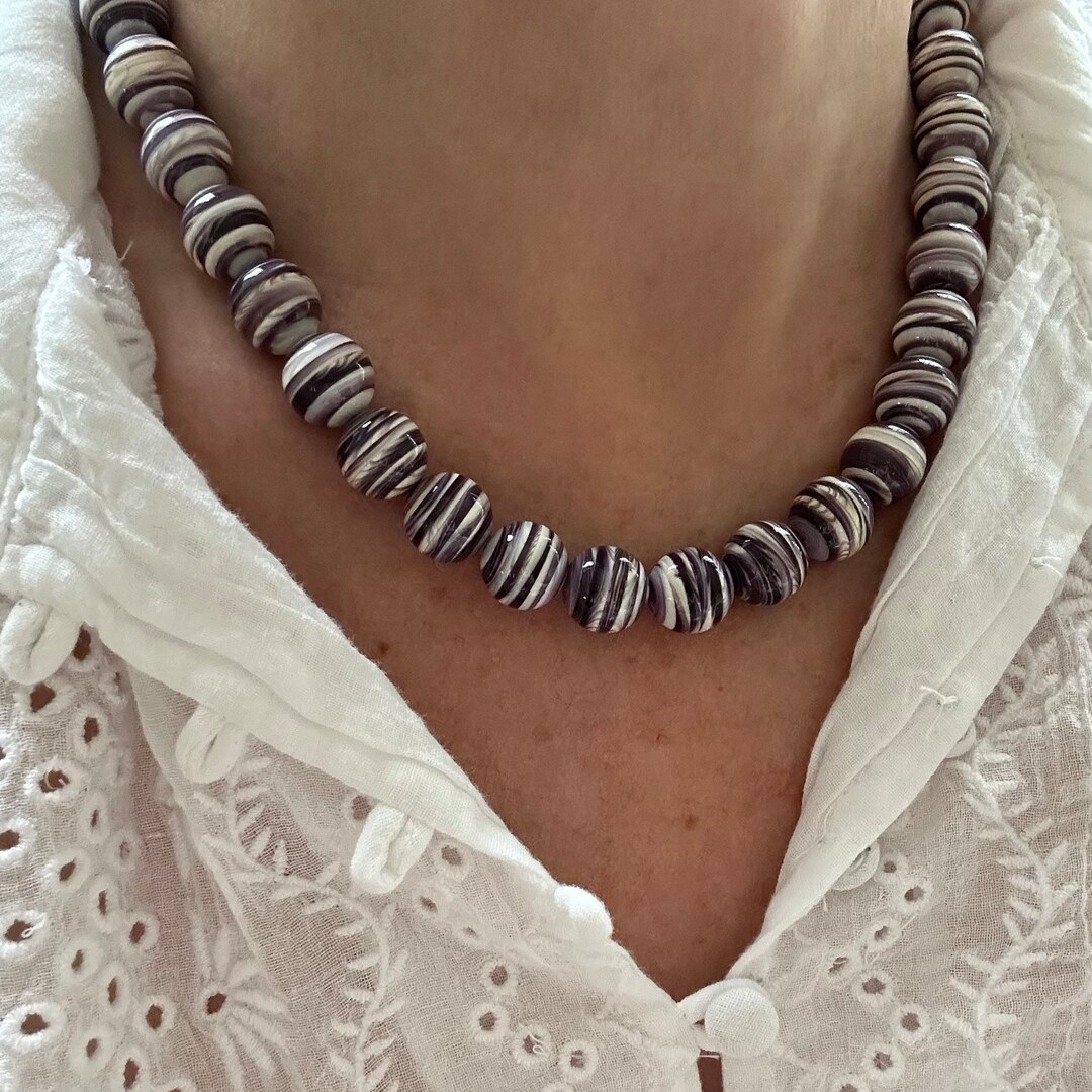 Large 12mm Purple Wampum Quahog Shell Necklace, Women's Unique Handmade ...