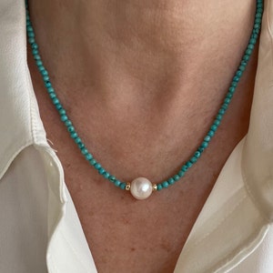 Turquoise Necklace, Genuine Natural Kingman Turquoise Small Bead ...