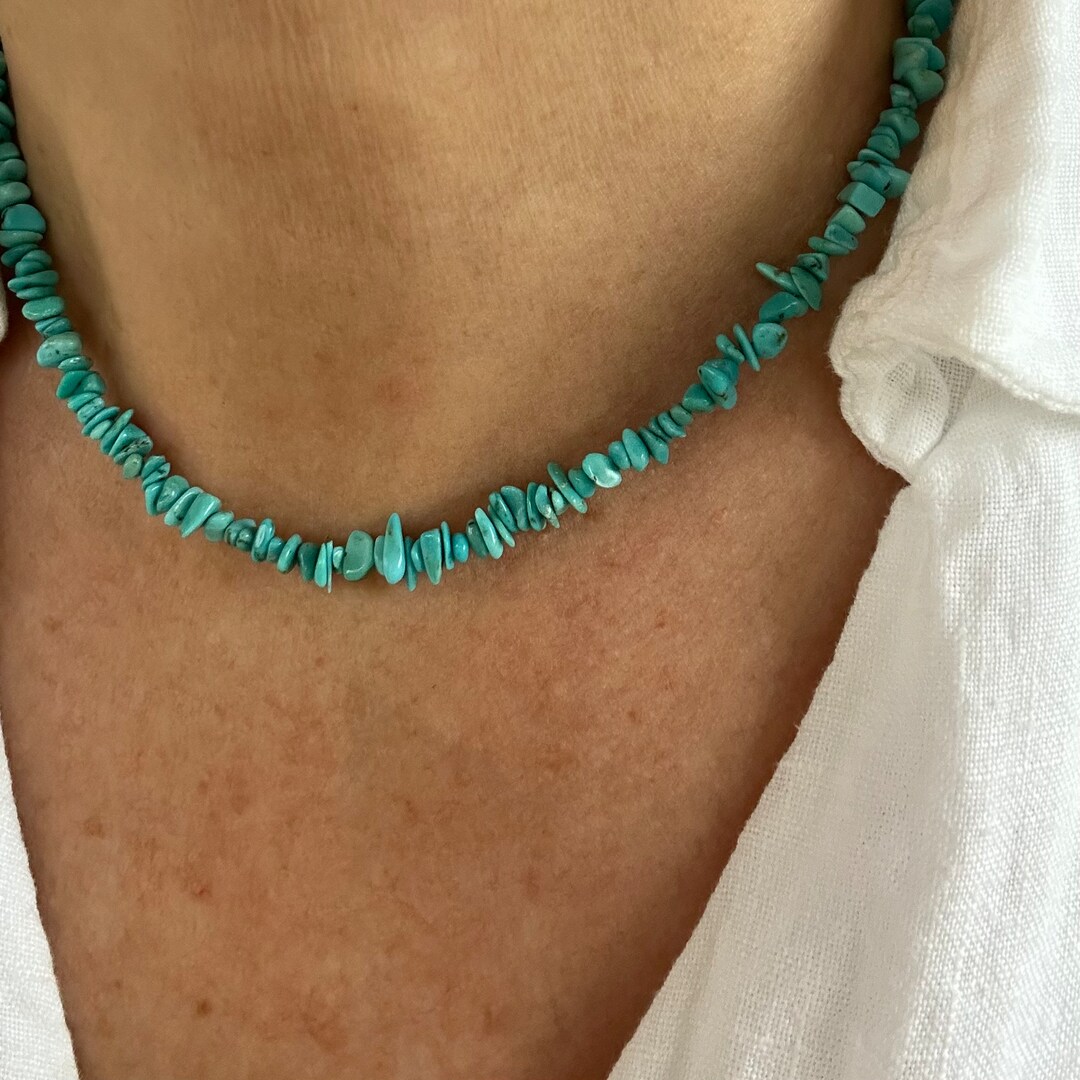 Small 4mm Turquoise Chip Wafer Bead Necklace, Genuine Natural Arizona ...