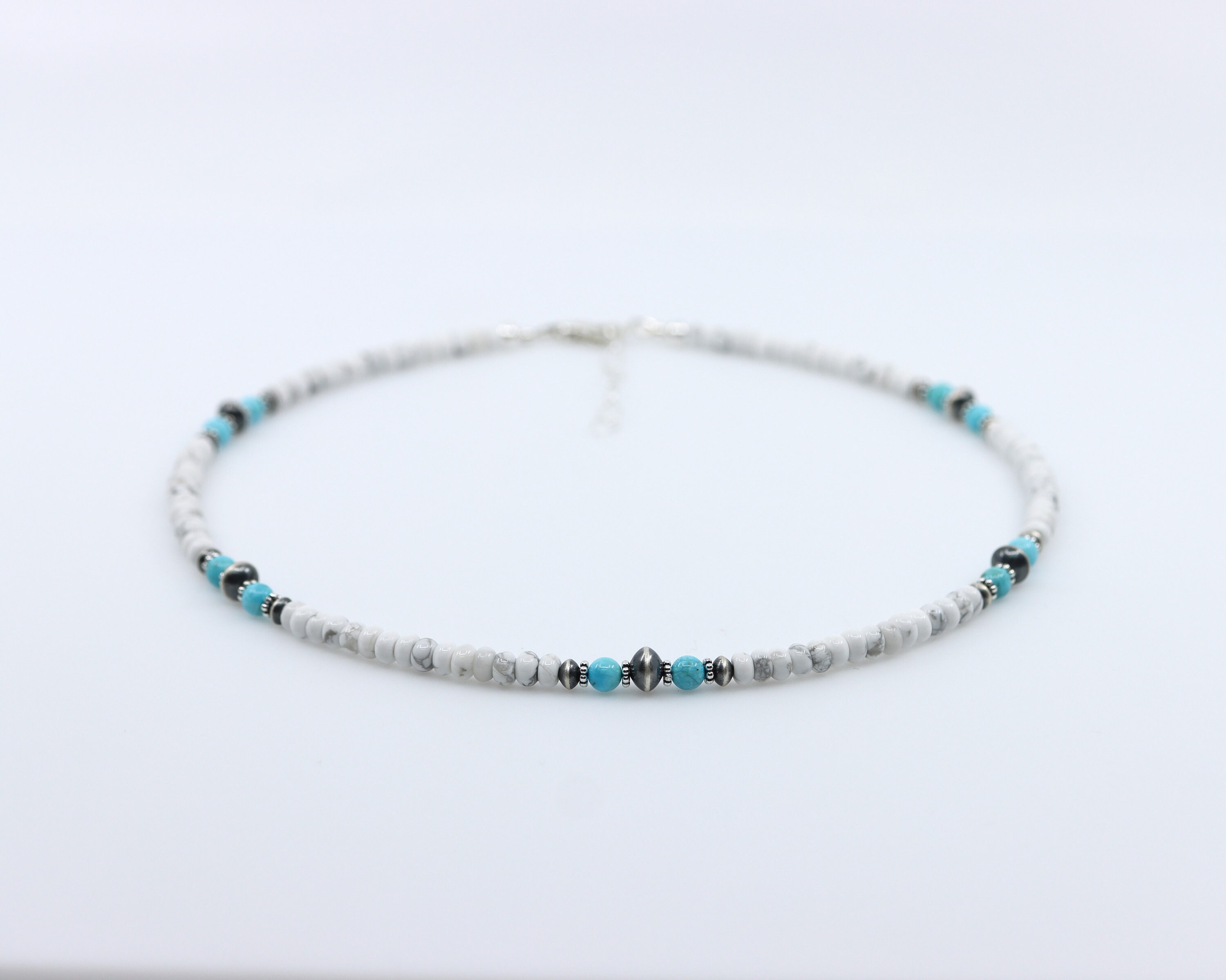 Baby Blue Turquoise and White Buffalo Howlite Necklace, 4mm Rondelle ...