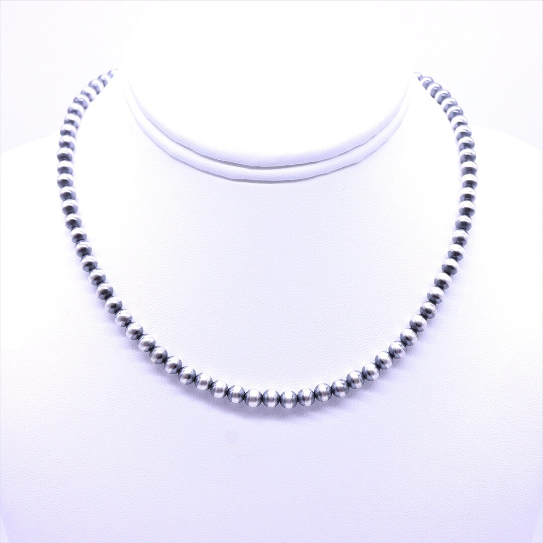5mm Navajo Pearls Layering Necklace, .925 Sterling Silver Pearl Beaded ...
