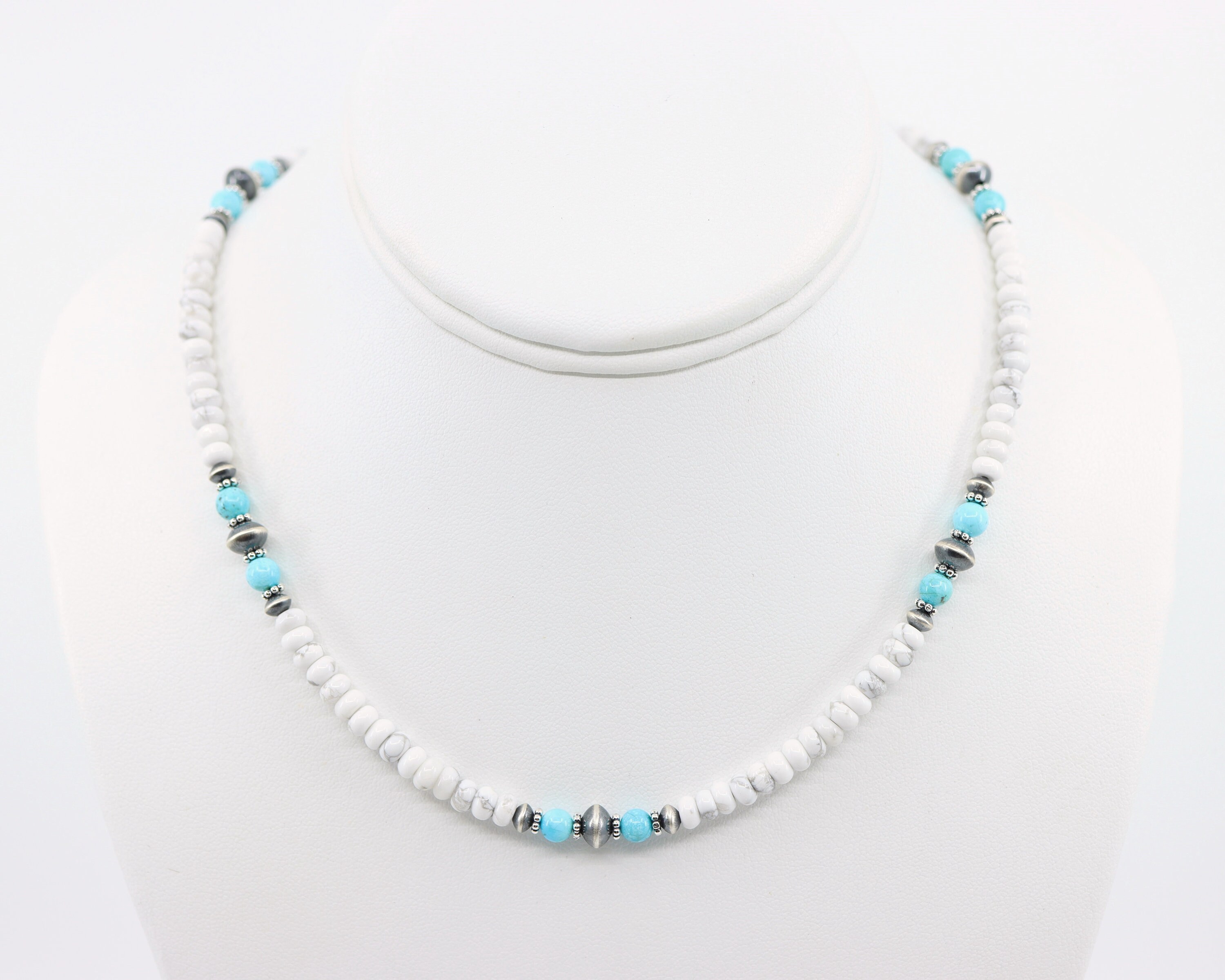 Baby Blue Turquoise and White Buffalo Howlite Necklace, 4mm Rondelle ...