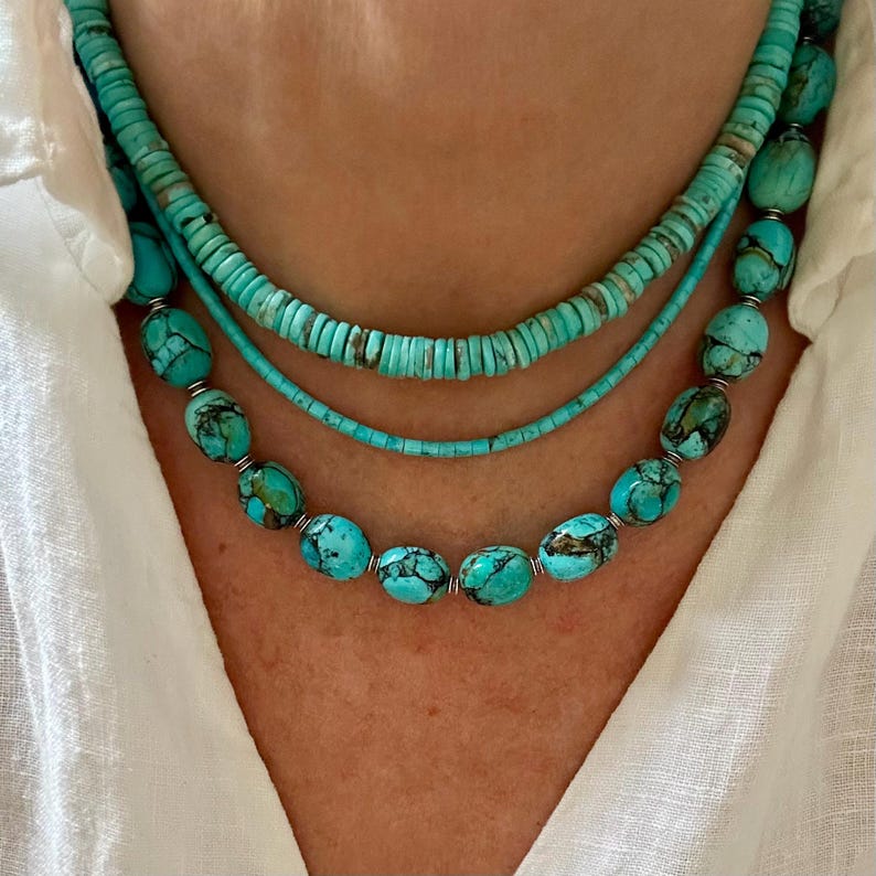 Chunky Big Blue Kingman Turquoise Nugget Beads & Sterling Silver ...