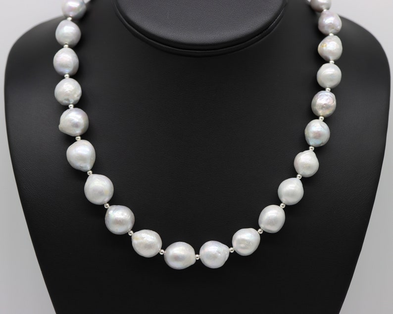Gray Baroque Edison Pearl Necklace, Sterling Silver Toggle Clasp Boho ...