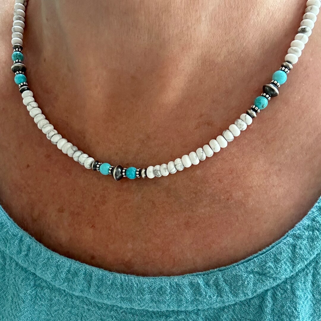 Baby Blue Turquoise and White Buffalo Howlite Necklace, 4mm Rondelle ...