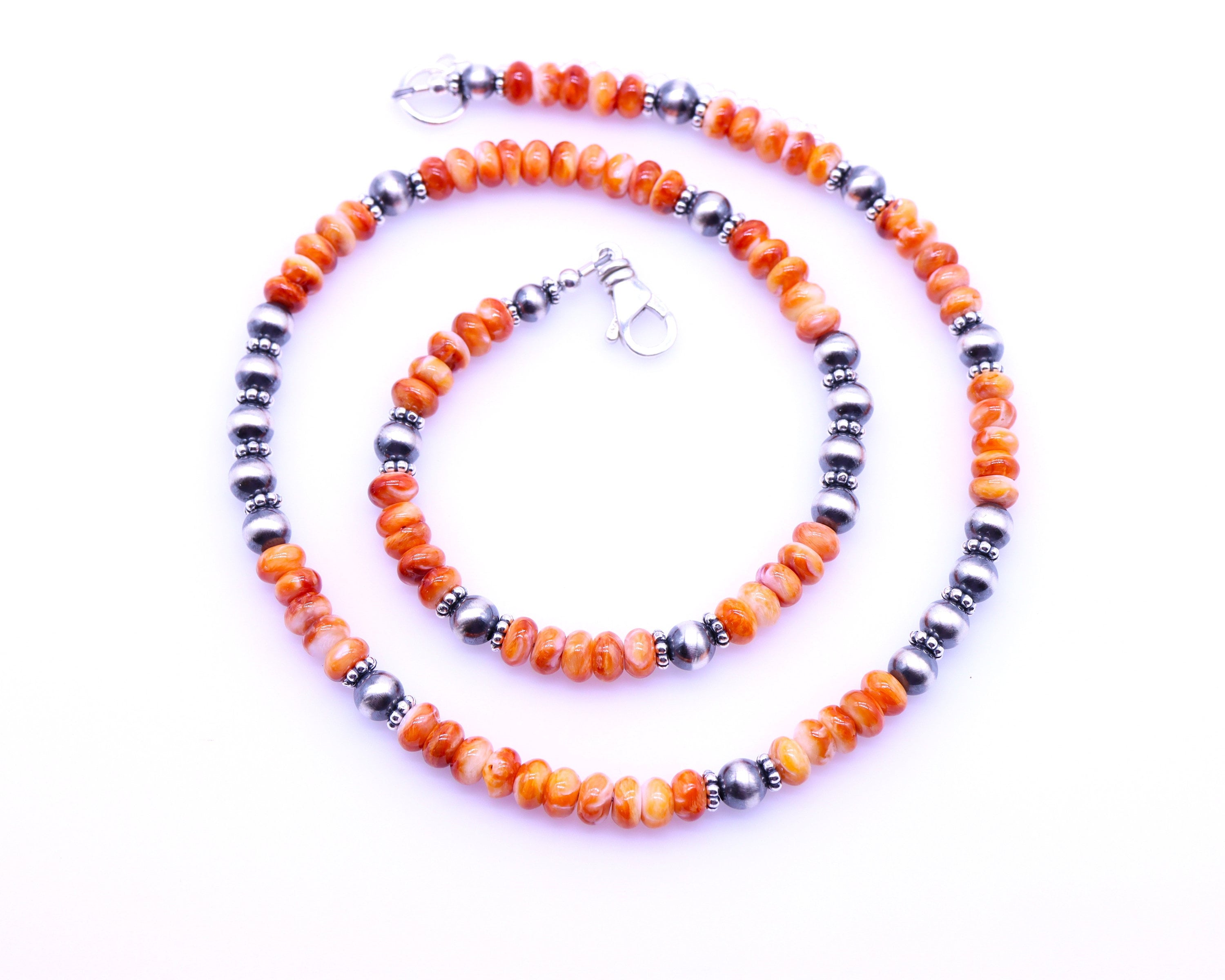 Fiery Orange Spiny Oyster & Navajo Pearls Necklace | Southwestern ...