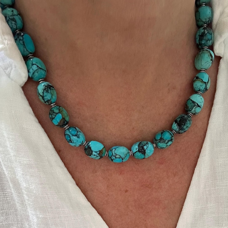 Chunky Big Blue Kingman Turquoise Nugget Beads & Sterling Silver ...