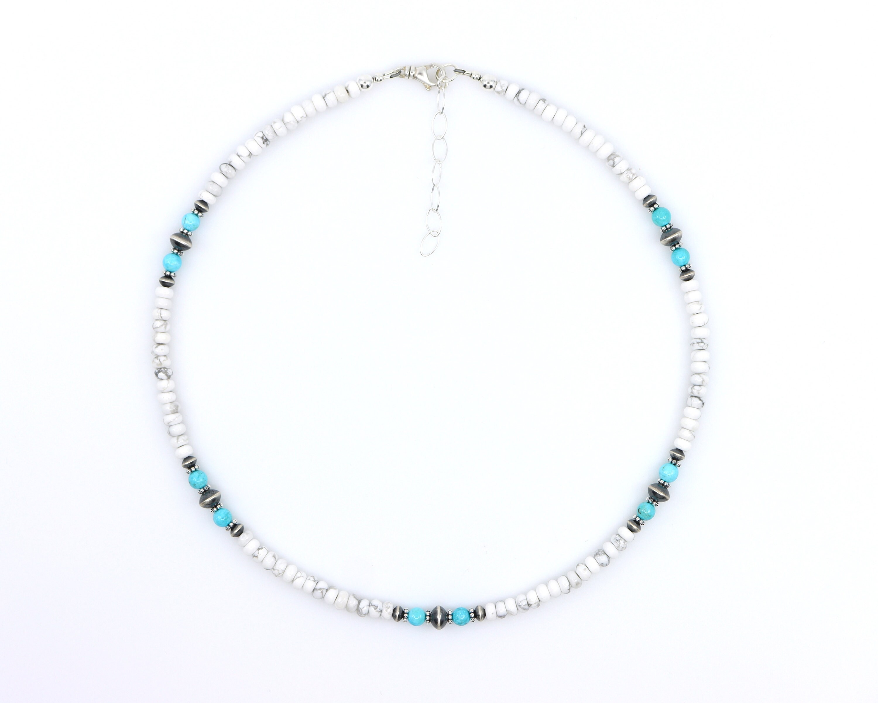 Baby Blue Turquoise and White Buffalo Howlite Necklace, 4mm Rondelle ...