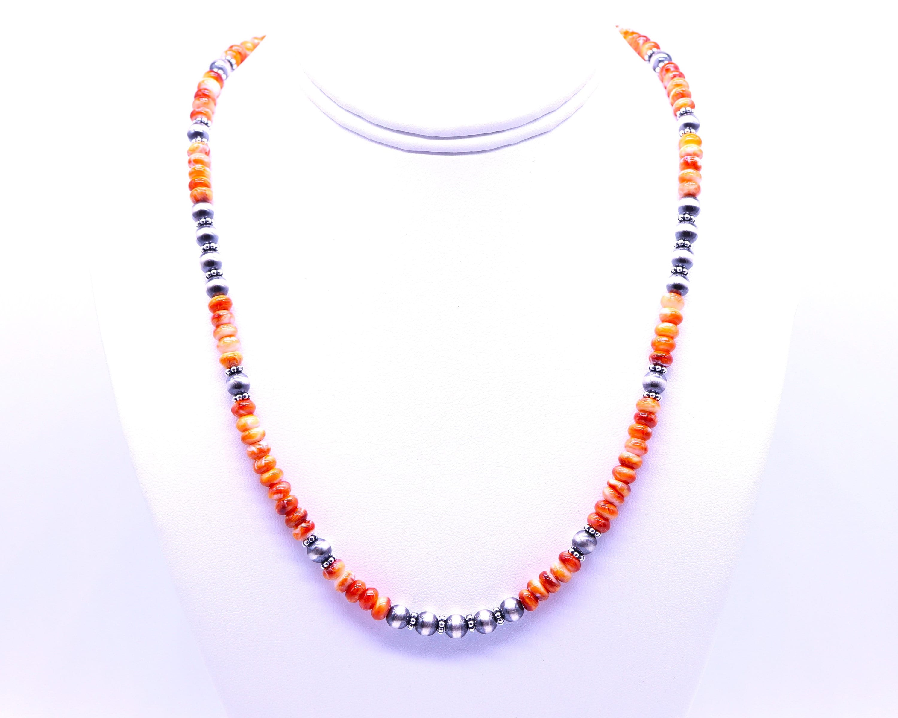 Fiery Orange Spiny Oyster & Navajo Pearls Necklace | Southwestern ...
