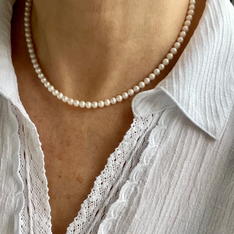 5mm AAA Freshwater Pearl Necklace, Round White Small Pearl Choker ...