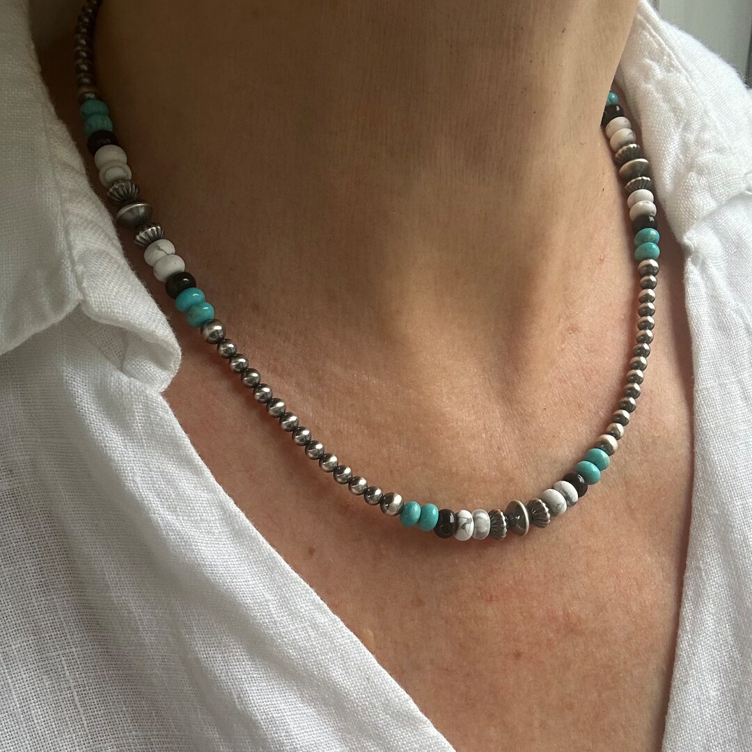 Kingman Turquoise Beaded Necklace White Buffalo Turquoise Choker Black ...