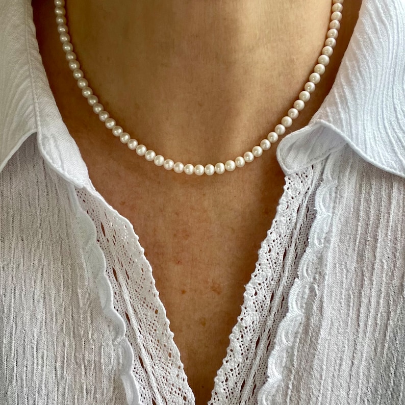 5mm AAA Freshwater Pearl Necklace, Round White Small Pearl Choker ...