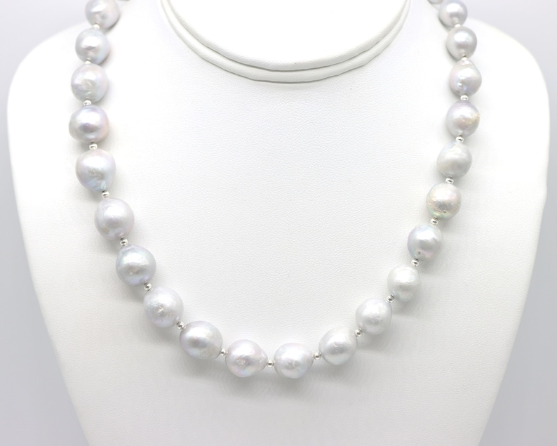 Gray Baroque Edison Pearl Necklace, Sterling Silver Toggle Clasp Boho ...