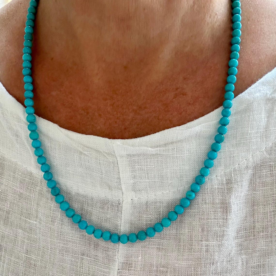 AAA Grade Blue Sleeping Beauty Turquoise Necklace, 5mm Round Bead ...