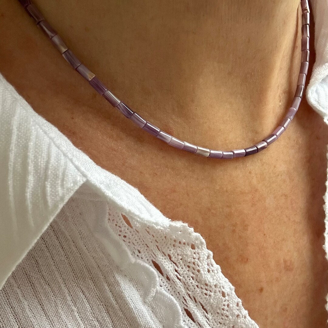 3mm Lavender Purple Wampum Quahog Heishi Bead Necklace, Stunning ...