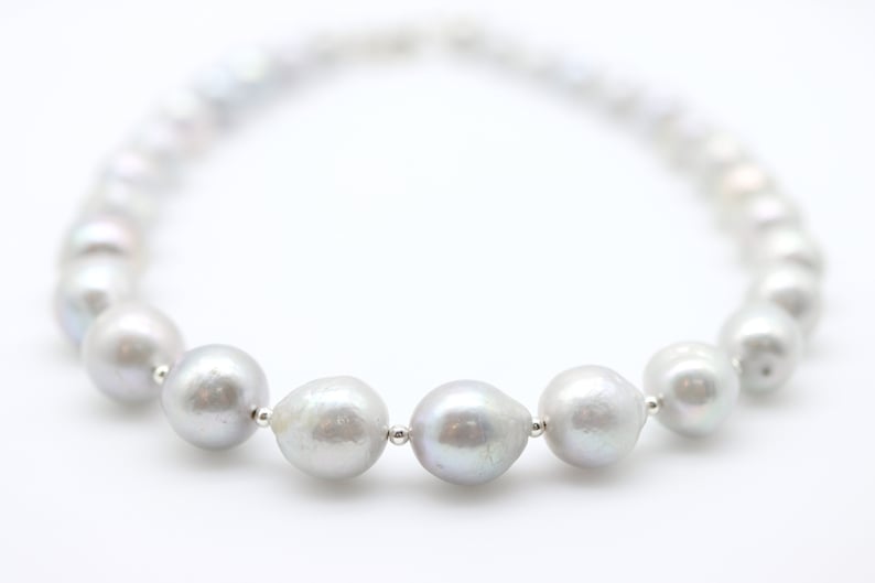 Gray Baroque Edison Pearl Necklace, Sterling Silver Toggle Clasp Boho ...