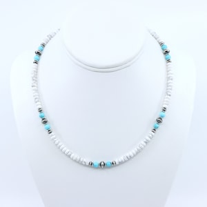 Baby Blue Turquoise and White Buffalo Howlite Necklace, 4mm Rondelle ...