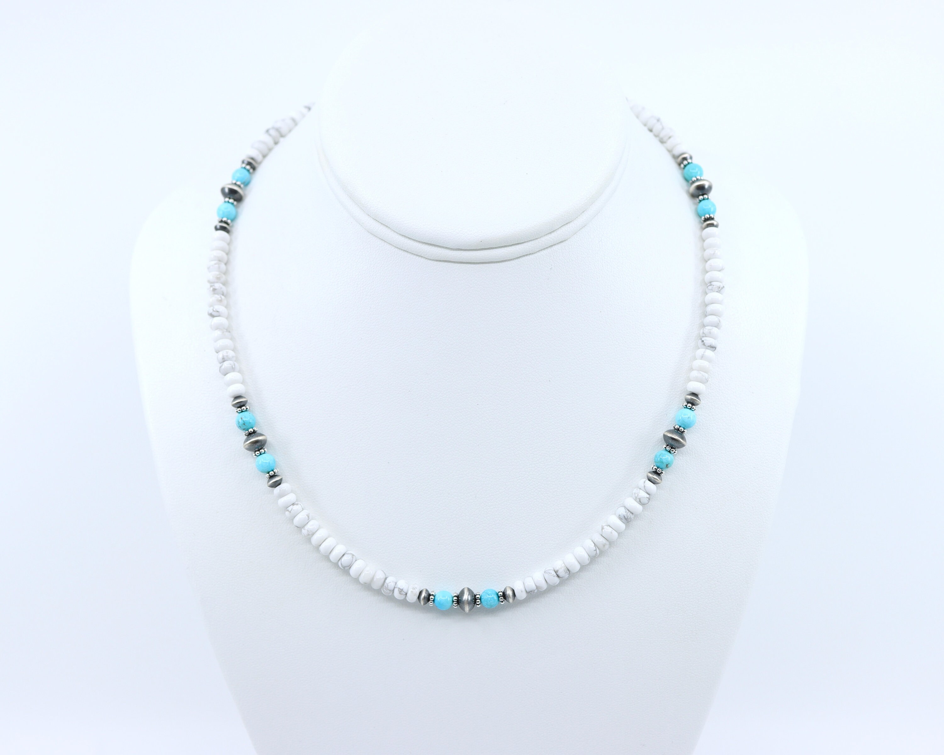 Baby Blue Turquoise and White Buffalo Howlite Necklace, 4mm Rondelle ...