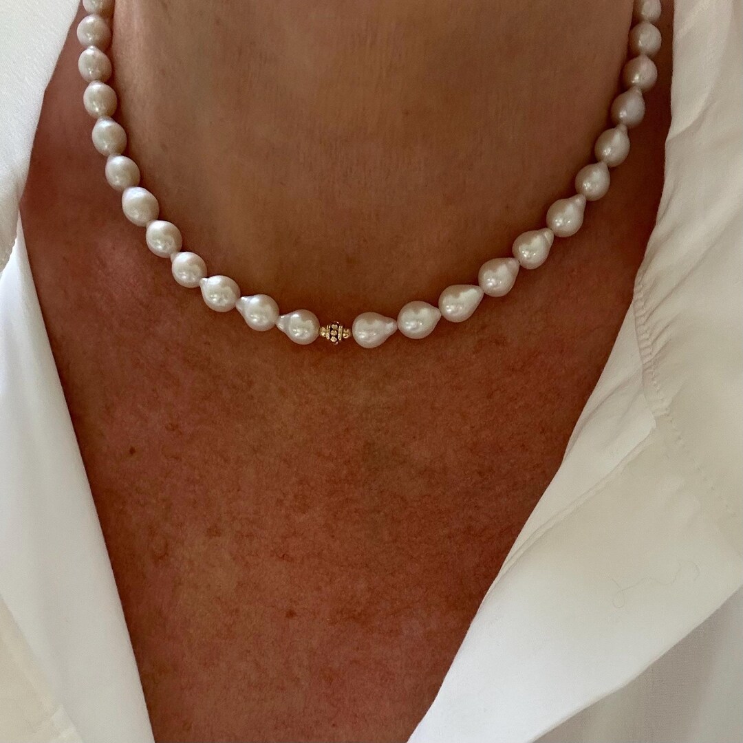 White Baroque Pearl Necklace | 8x12mm AAA Freshwater Pearls Gold Filled ...