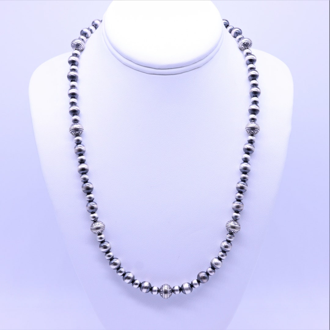 Navajo Pearls Beaded Necklace, Sterling Silver Unique Aztec Native ...