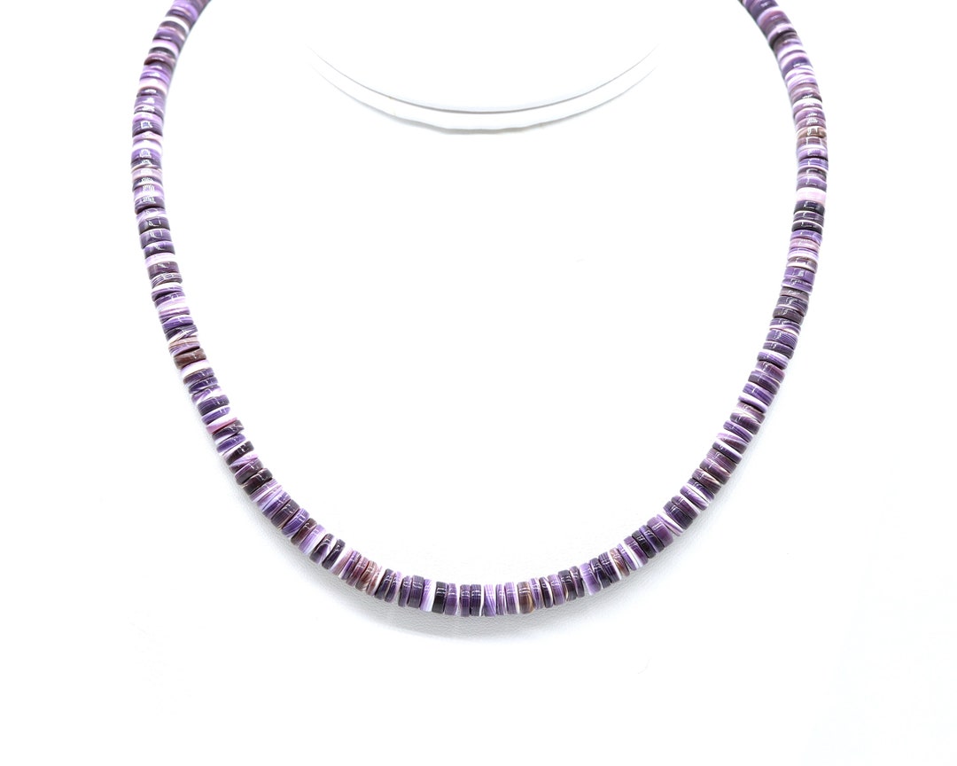 6mm Purple Wampum Quahog Heishi Beaded Necklace, Stunning Handmade ...