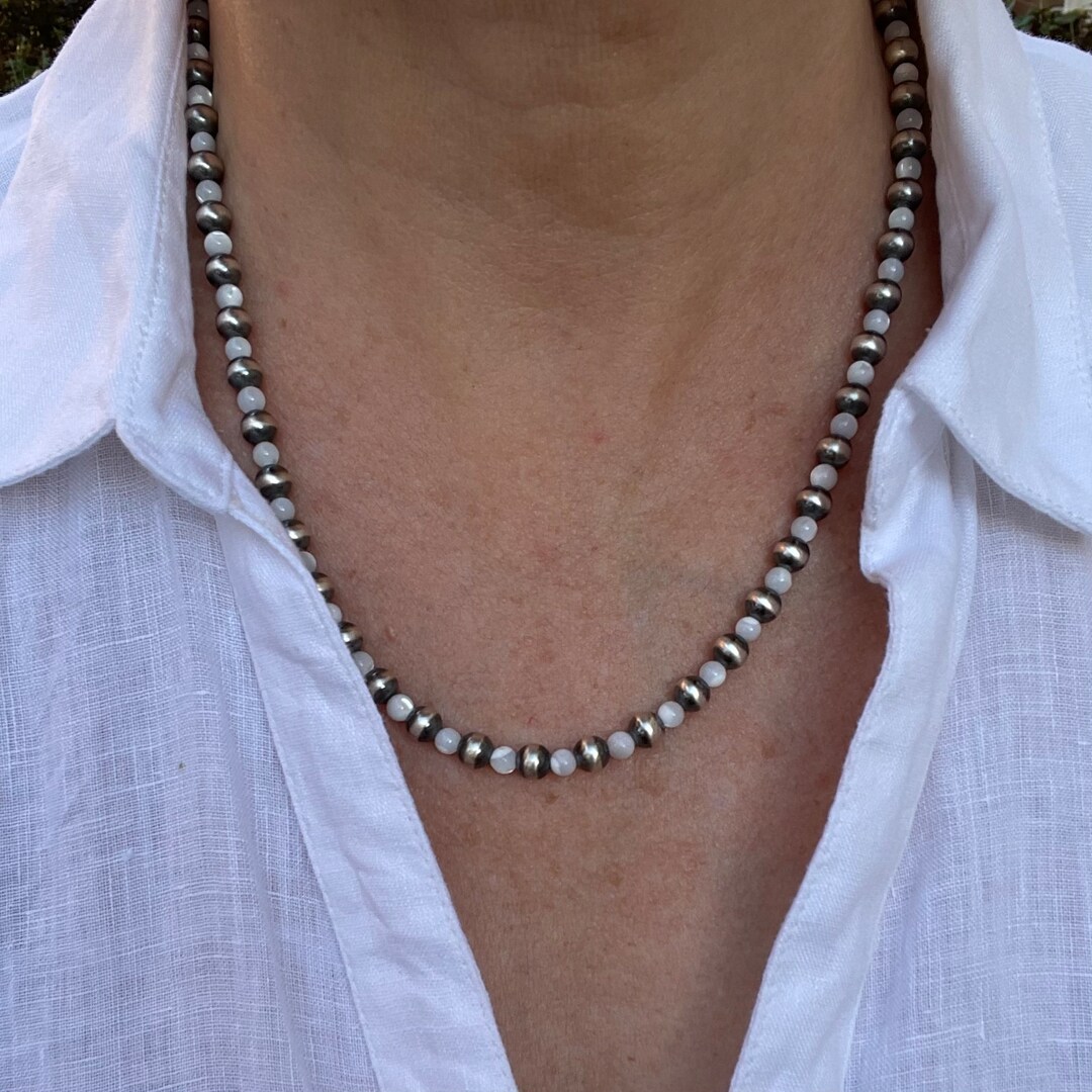 White Mother of Pearl Necklace, MOP Black White Contemporary Necklace ...