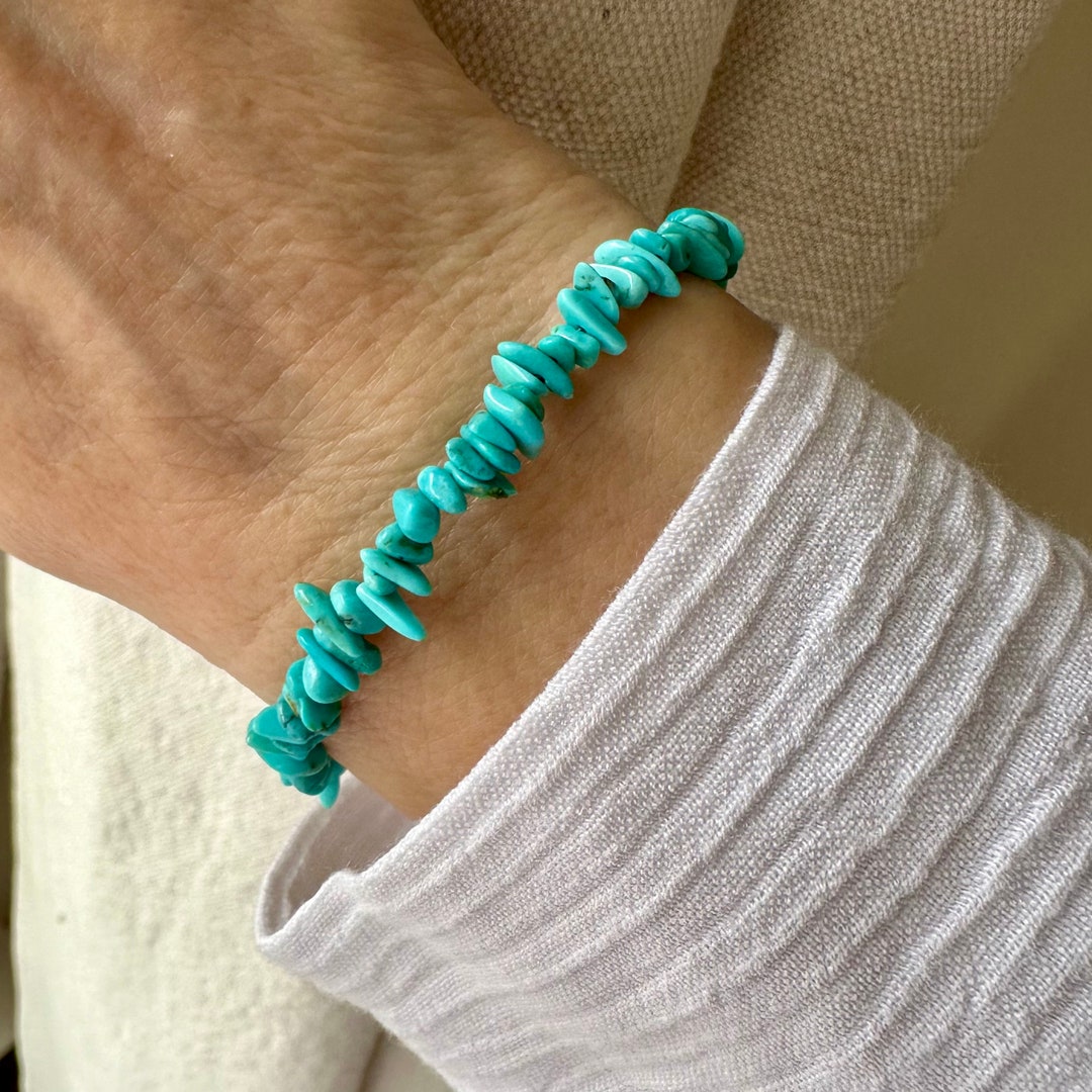 Small 4mm Turquoise Chip Wafer Bead Bracelet, Genuine Natural Arizona ...