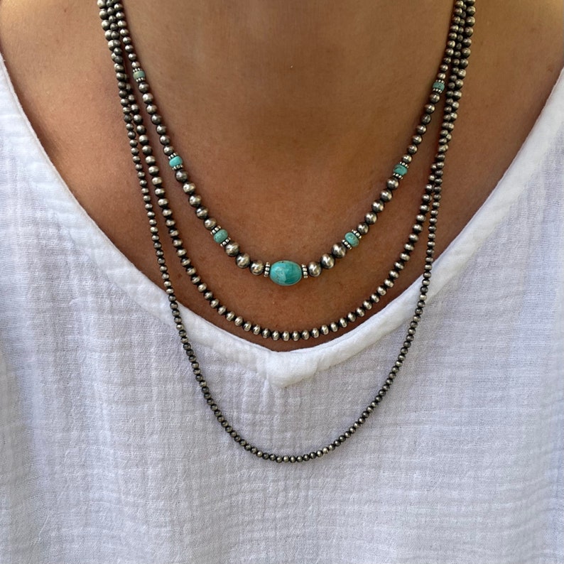 Kingman Turquoise Necklace, Blue Green or Blue Beads, Graduated Navajo ...
