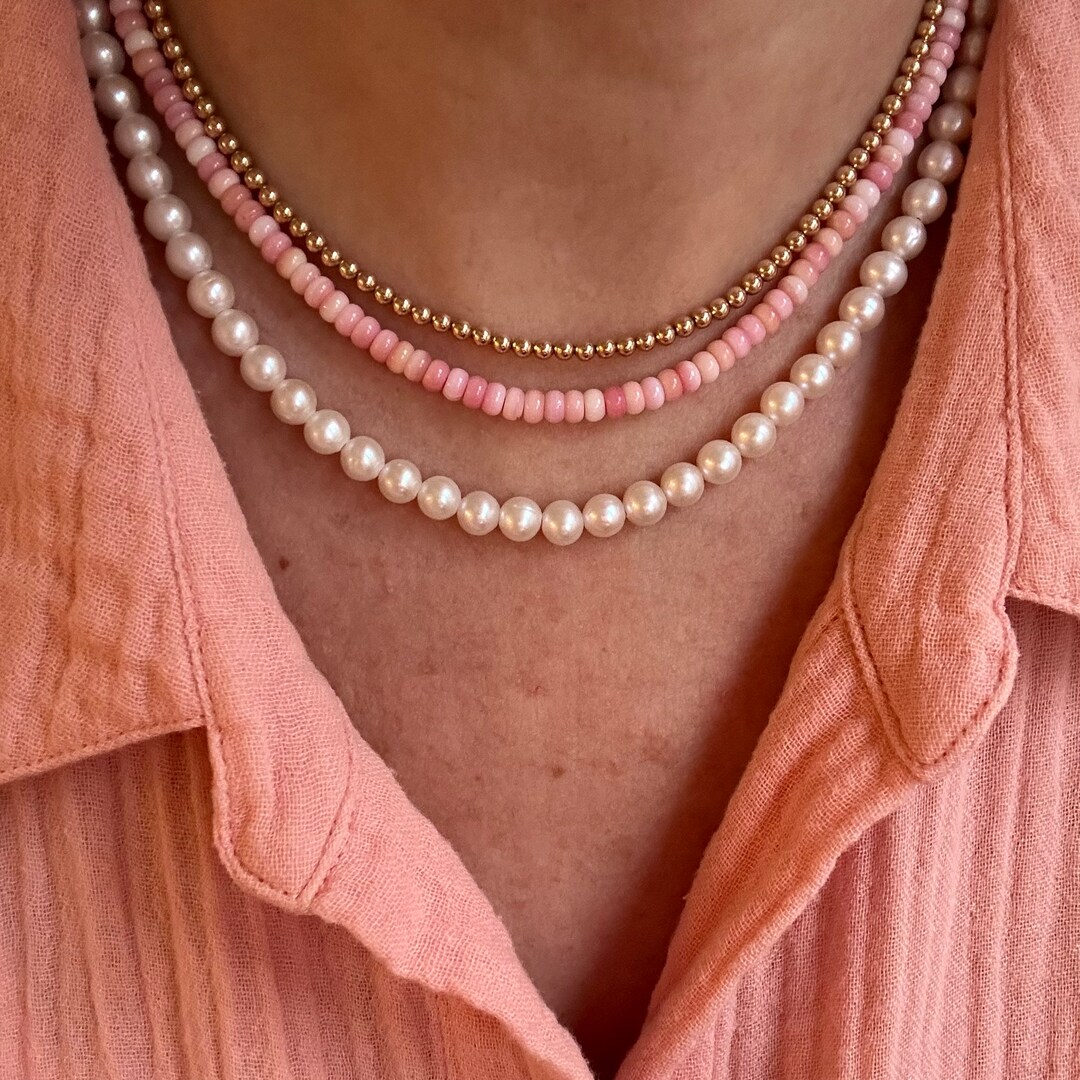 Pink Queen Conch Shell Choker, 4mm Beaded Necklace, Layering Stacking ...