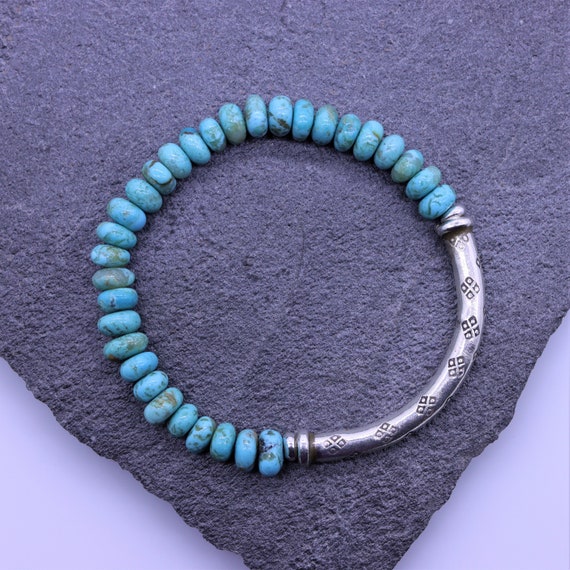 Turquoise Beaded Bracelet Turquoise Stretch Bracelet Kingman - Etsy