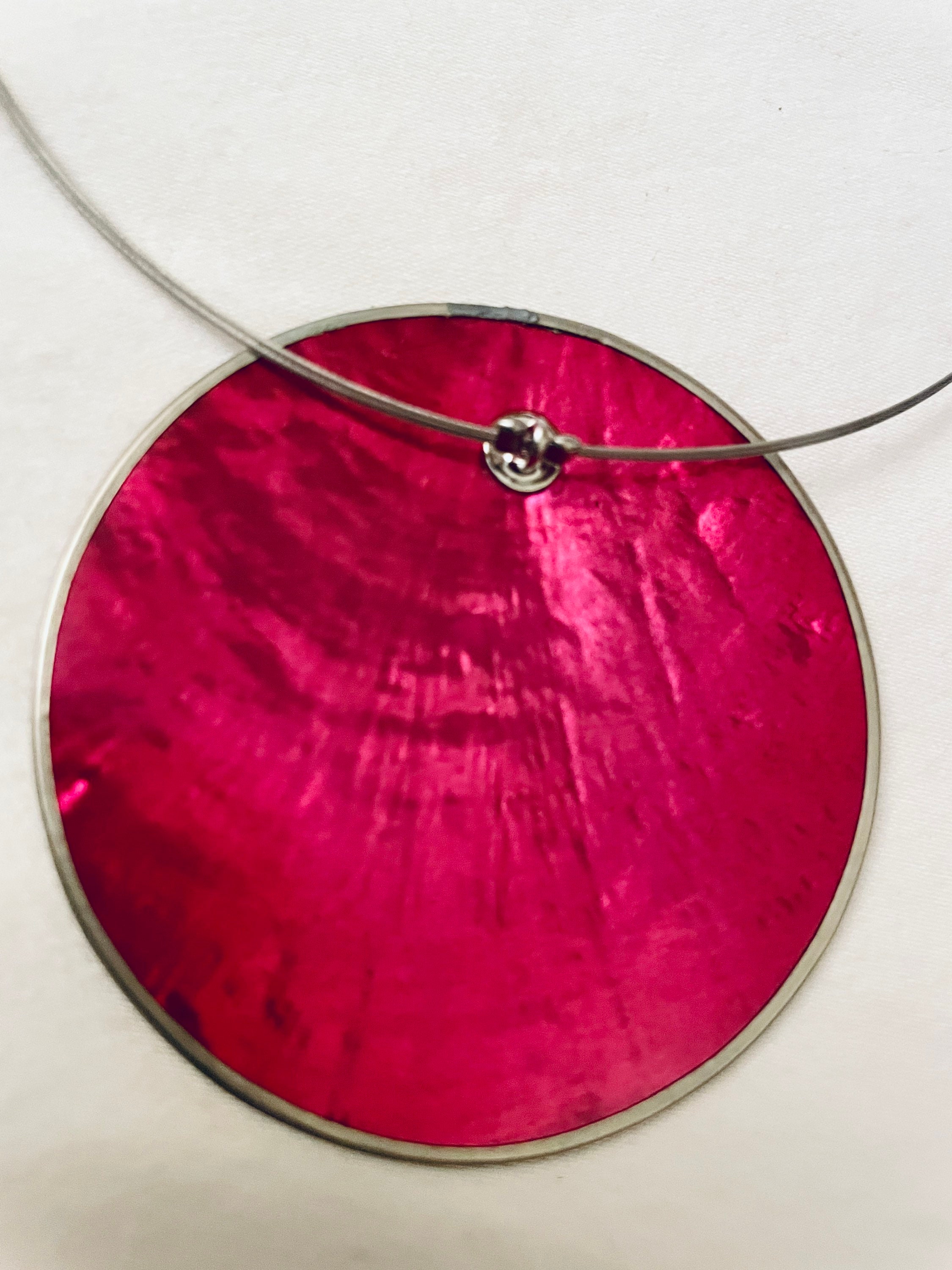 Necklace by Culture Mix - Capiz Shell & Resin - Circle - Magenta Pink ...