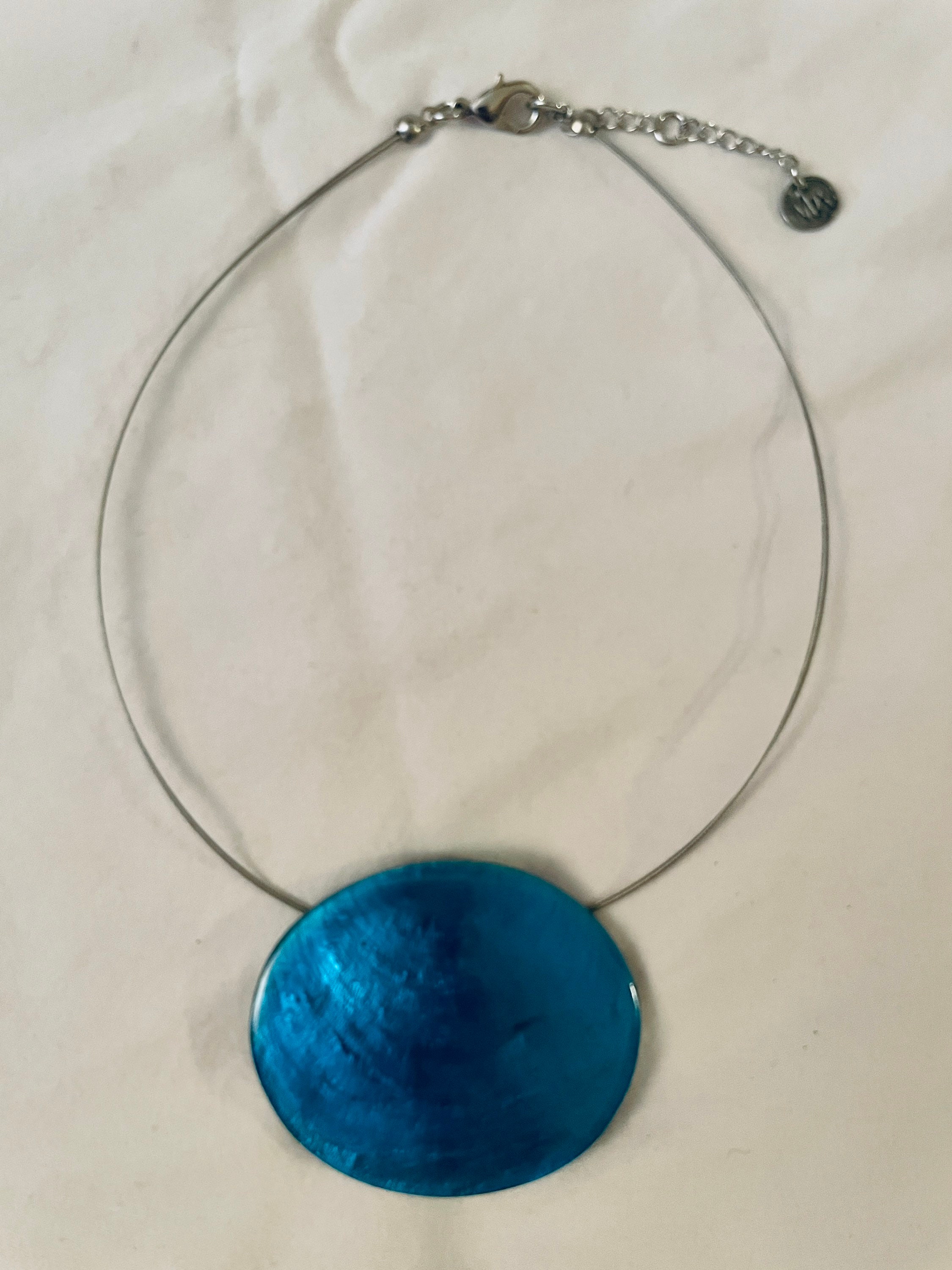 Necklace by Culture Mix Capiz Shell & Resin Oval Electric Blue - Etsy