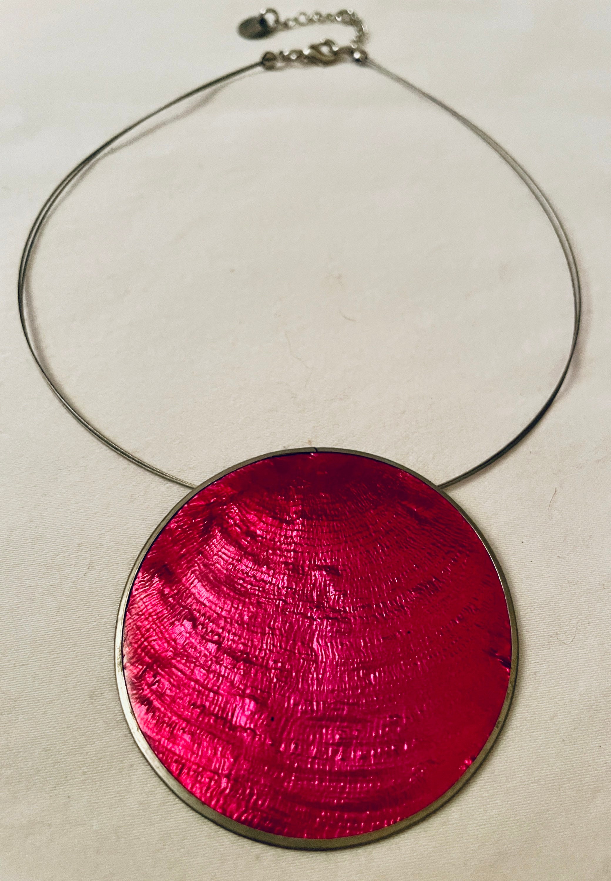 Necklace by Culture Mix - Capiz Shell & Resin - Circle - Magenta Pink ...