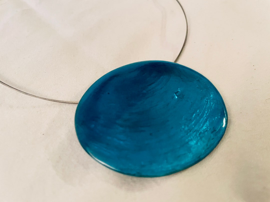 Necklace by Culture Mix - Capiz Shell & Resin - Oval - Electric Blue - Etsy