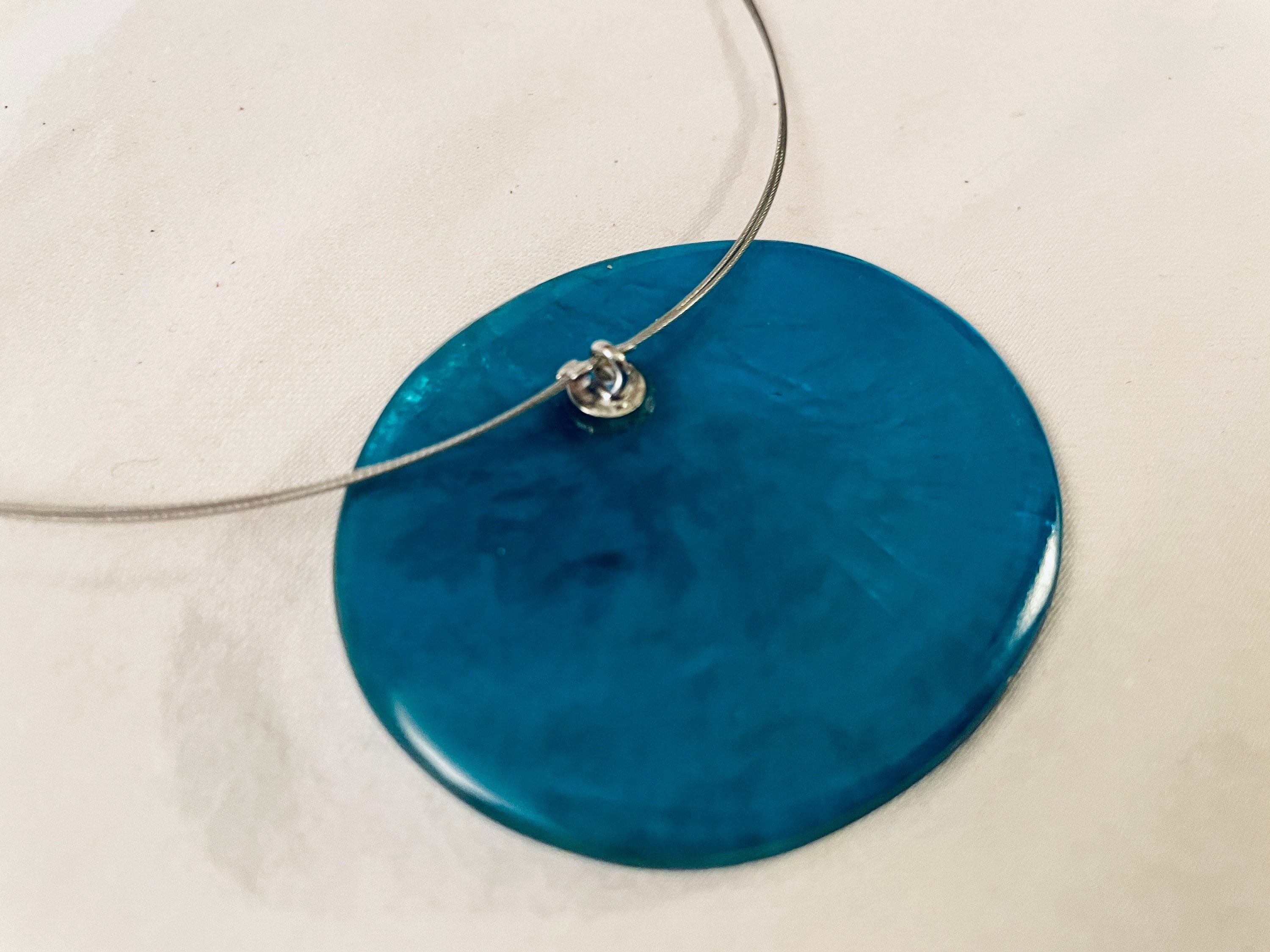 Necklace by Culture Mix Capiz Shell & Resin Oval Electric Blue - Etsy