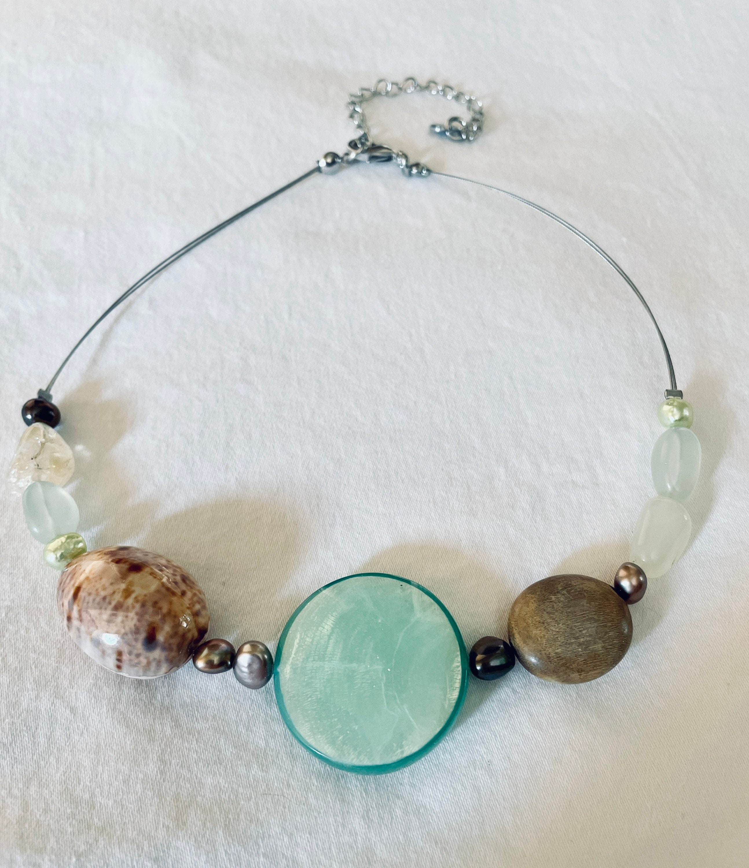 Necklace by Culture Mix Capiz Shell & Resin Light Blue - Etsy