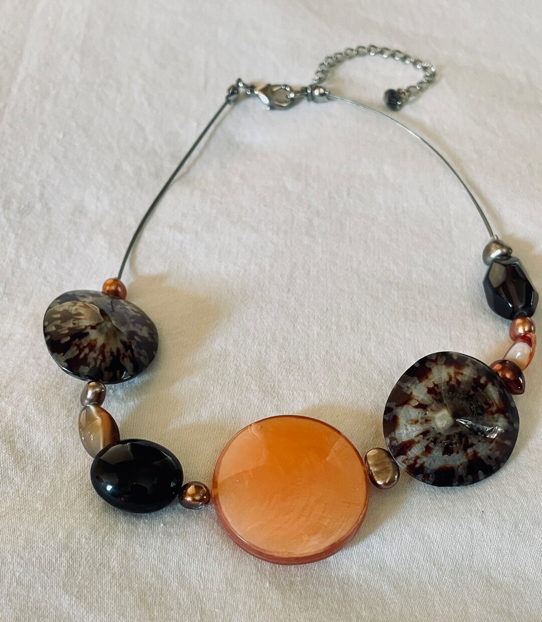 Necklace by Culture Mix Capiz Shell & Resin Light Orange - Etsy