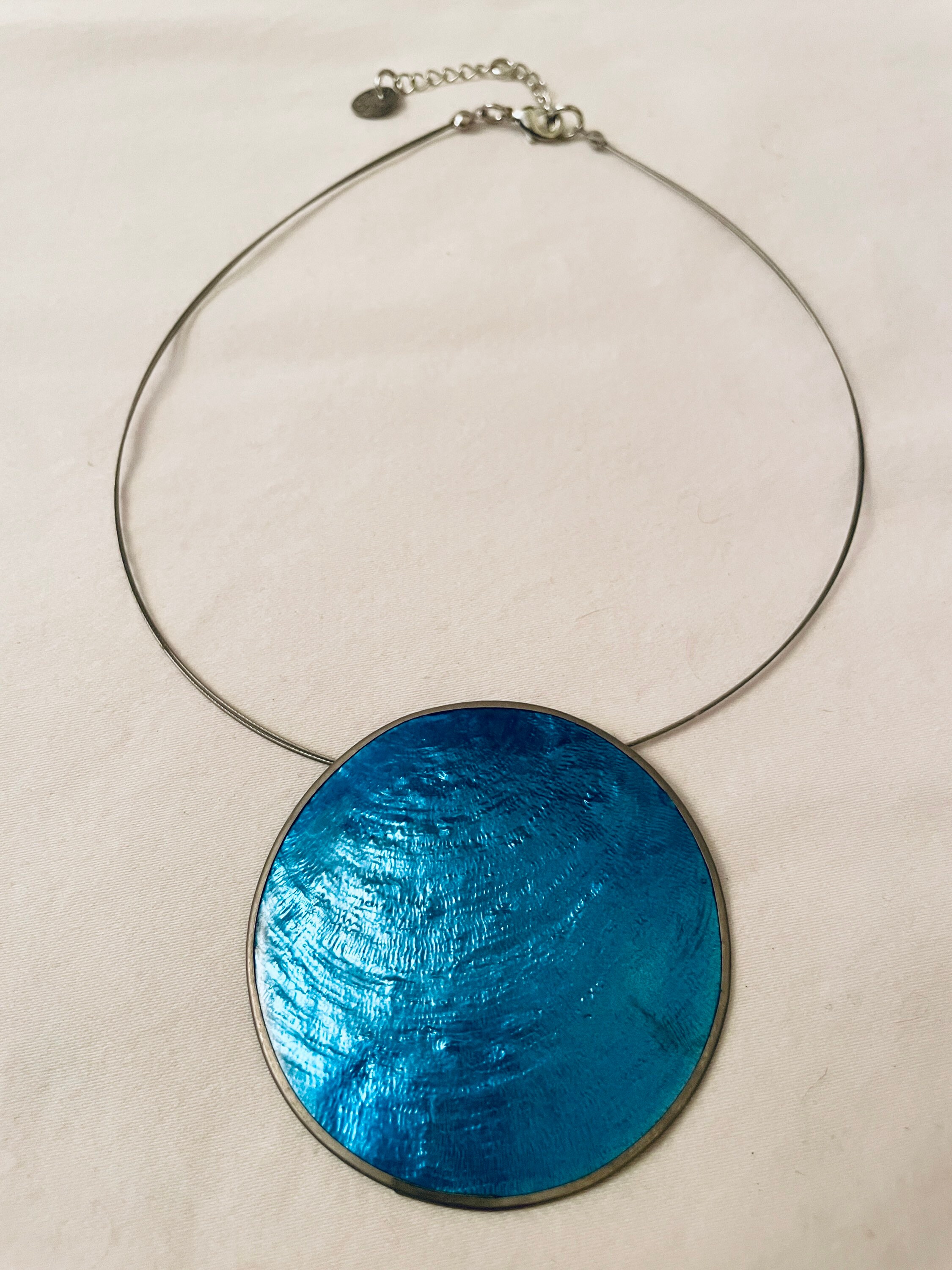 Necklace by Culture Mix Capiz Shell & Resin Circle Electric Blue - Etsy