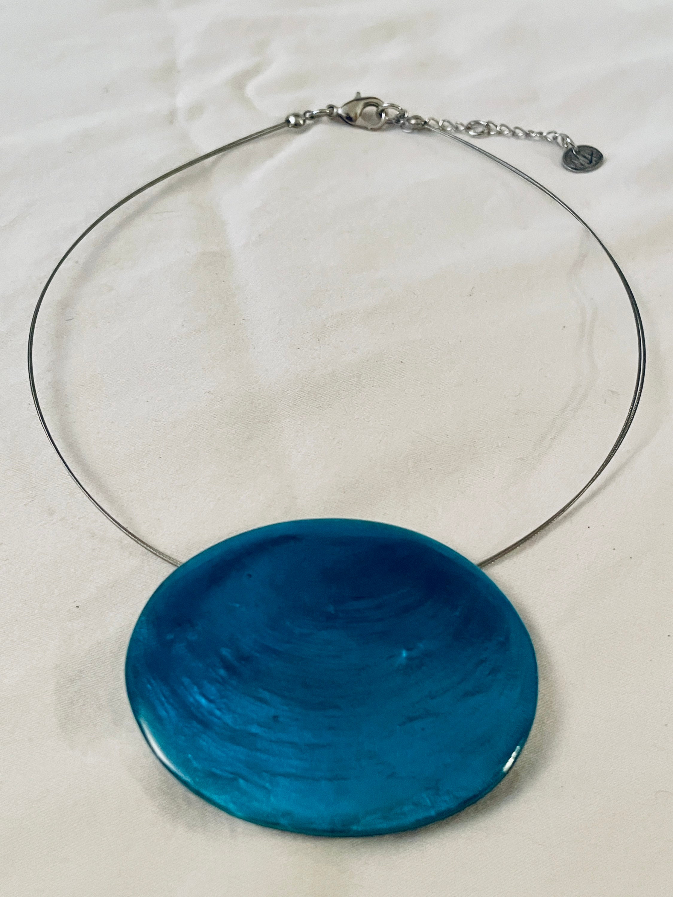 Necklace by Culture Mix Capiz Shell & Resin Oval Electric Blue - Etsy