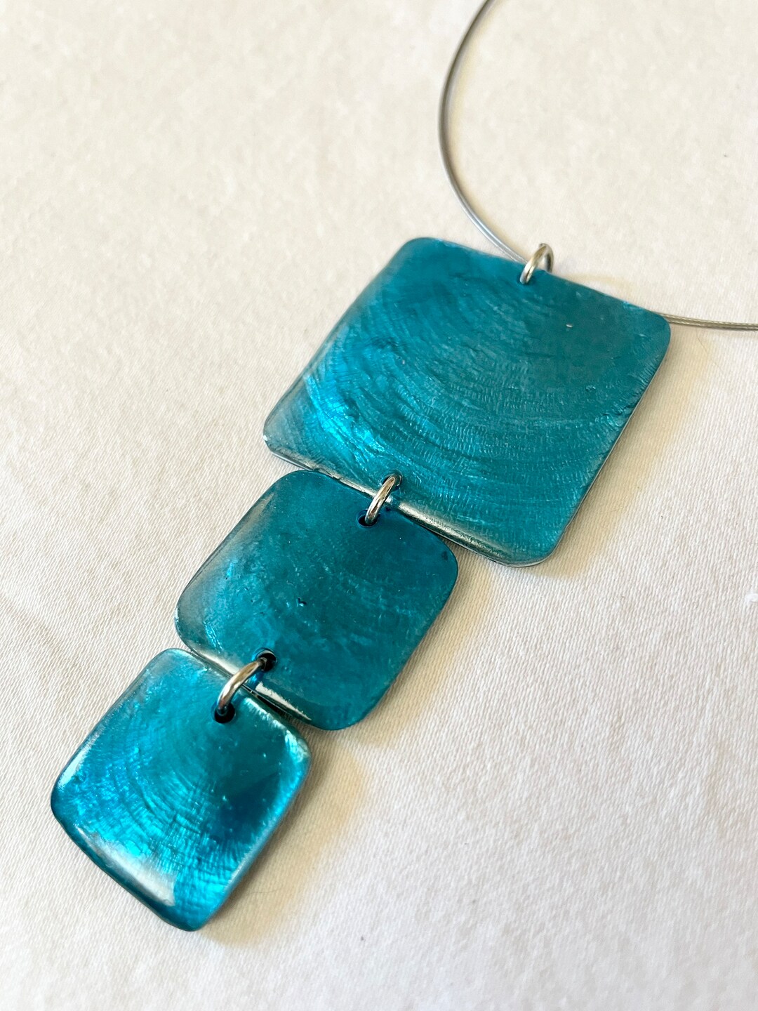 Necklace by Culture Mix - Capiz Shell & Resin - Squares - Electric Blue ...